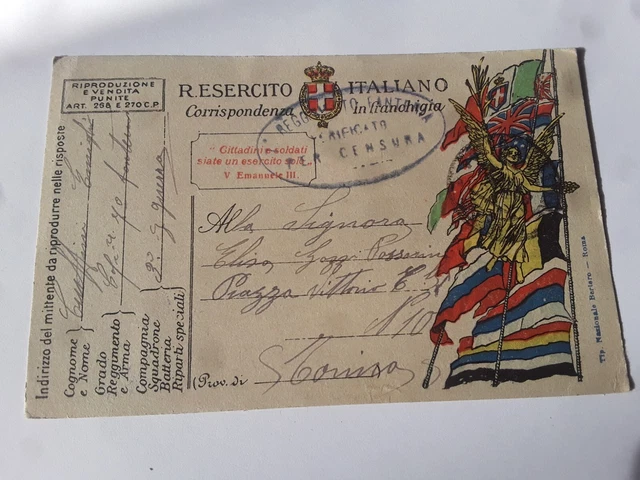 CARTOLINA FRANCHIGIA ESERCITO Italiano Originale 1918 Zona di Guerra 7 ...