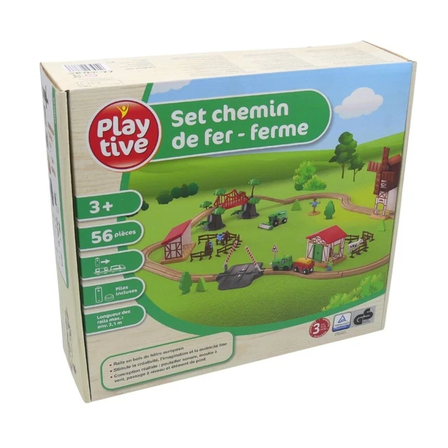 PLAYTIVE TRAIN SET Farm Made Of Wood 56-Piece Toy Fun Self-Driving £26. ...