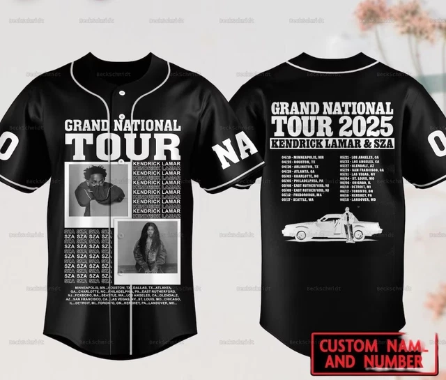 KENDRICK LAMAR SZA Grand National Tour 2025 Baseball Jersey, Grand ...