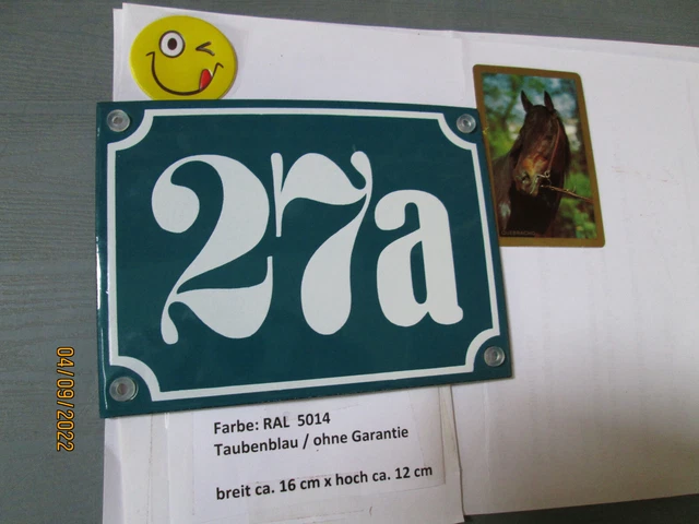 HOUSE NUMBER ENAMEL No. 27a White Number on Blue Background 12cm x 10cm ...