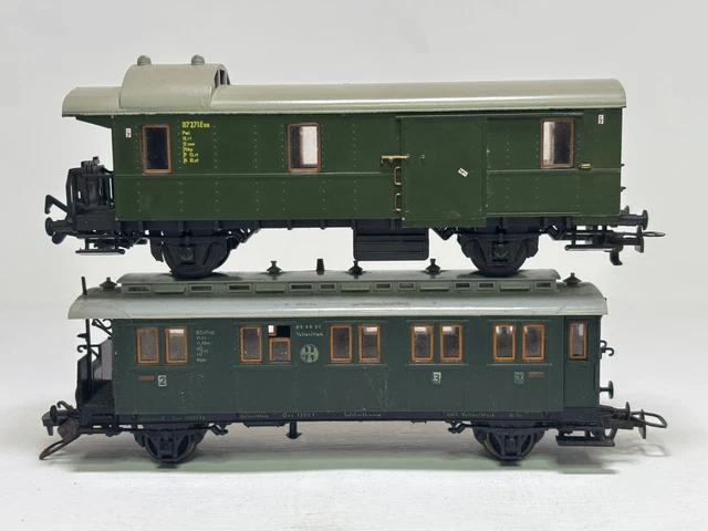 GERMAN GREEN 4-WHEEL 2nd/3rd Class DR Coach + Type Pwi Baggage Car HO ...