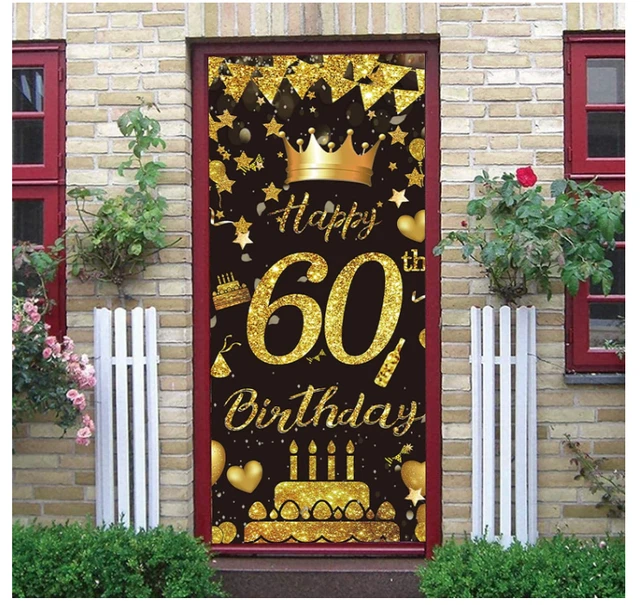 LARGE GOLD HAPPY 60th Birthday Backdrop Banner Photo Door Background ...