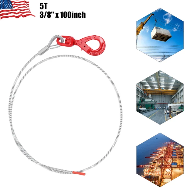 WIRE ROPE WINCH Cable 3/8''x100inch Steel Rigging with Self Locking ...