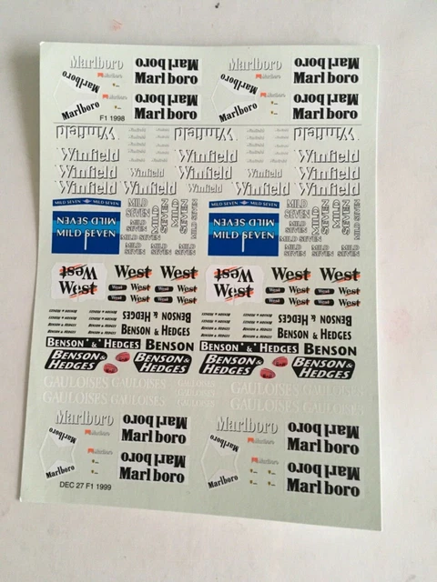 1/43 BBR DECAL set F1 Tobacco Marlboro,west,Benson& Hedges & Etc Rare ...