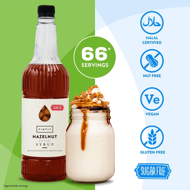 SIMPLY SUGAR FREE Hazelnut Syrup, Low Calorie, Vegan & Nut Free ...