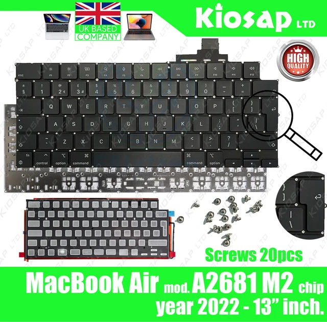 UK KEYBOARD LAYOUT Qwerty Backlight Screws Apple Macbook Air A2681 M2 ...