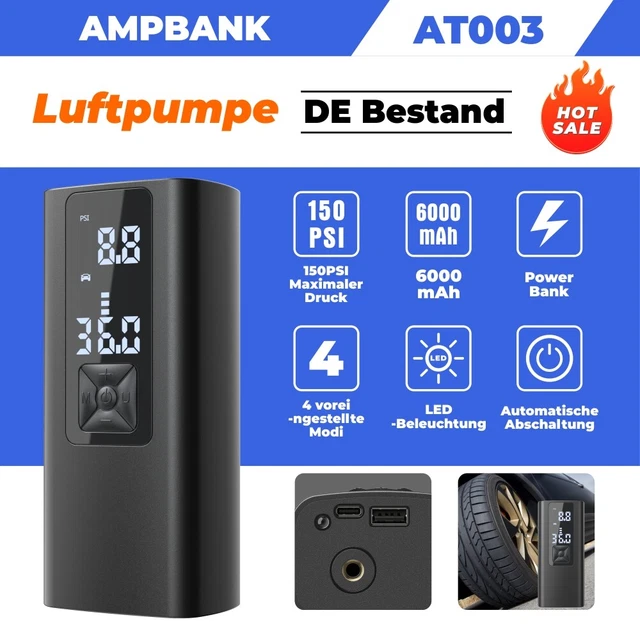 Car Air Pump With LED Flashlight Lucklike Portable Air Compressor ...