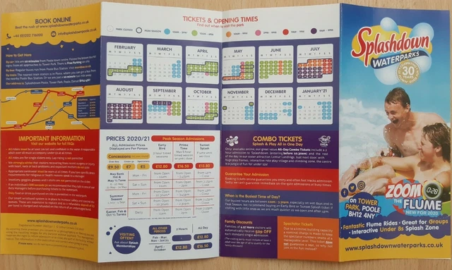 SPLASHDOWN WATERPARKS 2020 Map, Water Park, Tower Park Poole Dorset NEW ...