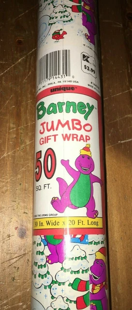 VINTAGE BARNEY & Snowman Christmas Wrapping Paper 1993 Gift Wrap 20 ...
