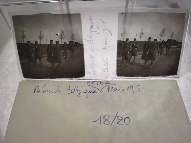 PLAQUE STÉRÉO WW1 Poilus retour de Belgique Artois mars 1915 EUR 8,00 ...