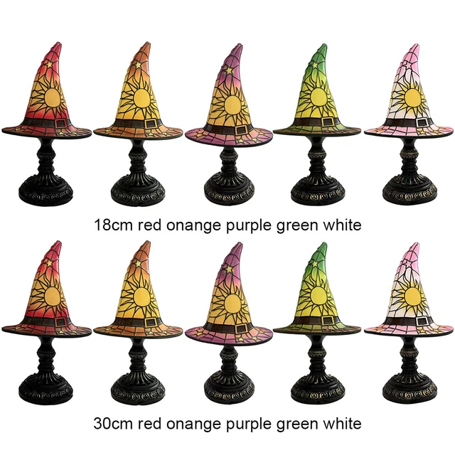 LED STAINED GLASS Witch Hat Lamp Resin Wizard Hat Night Light for Home ...