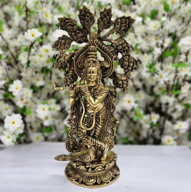 BRASS KRISHNA STATUE Lord Krishna Idol Standing Krishna Figurine Hindu ...