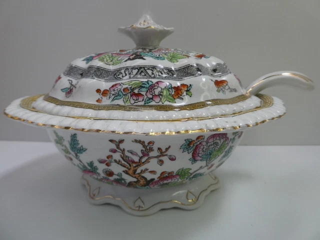 ANTIQUE WA&C WILLIAM Adams England Pottery Indian Tree Tureen Serving ...