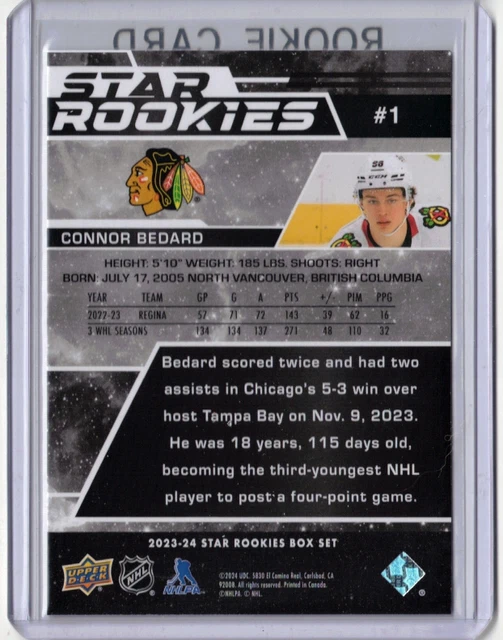 CONNOR BEDARD 23/24 2024 Upper Deck Star Rookies Box Rookie Blackhawks ...