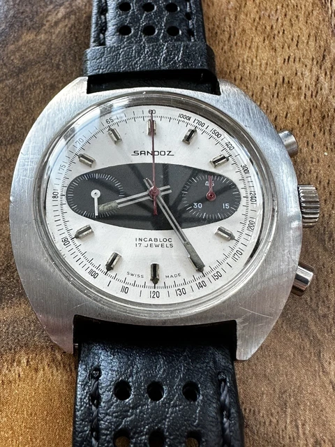VINTAGE SANDOZ MEN’S Chronograph Watch, With Surfboard Dial - Valjoux ...