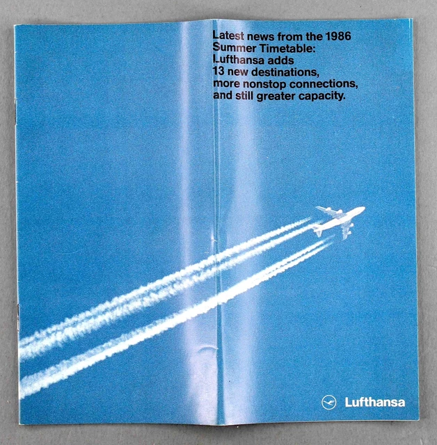 LUFTHANSA NEW DESTINATIONS Airline Brochure Summer 1986 Timetable First ...