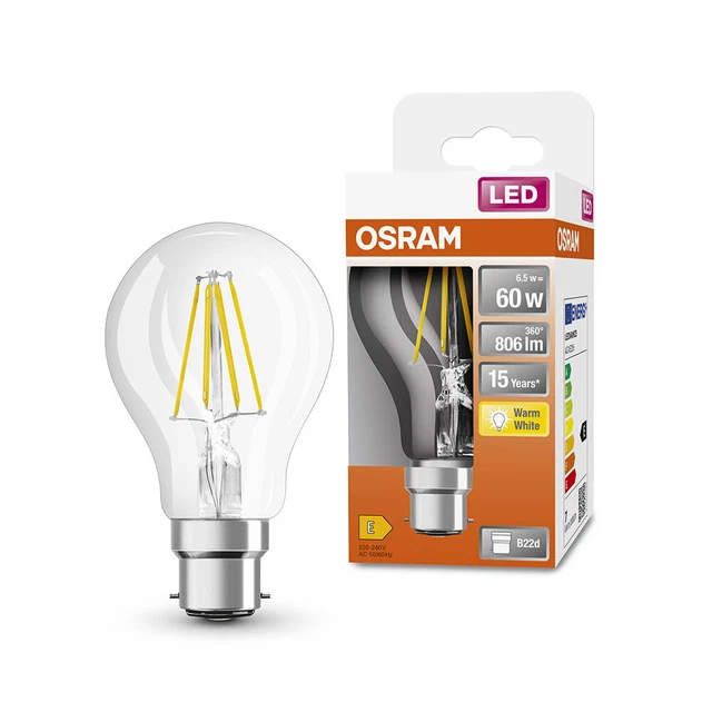 OSRAM LED FILAMENT A60 Ampoule 6,5W = 60W B22d Clair 806lm Lampe Chaude 2700K EUR 2,10 - PicClick FR