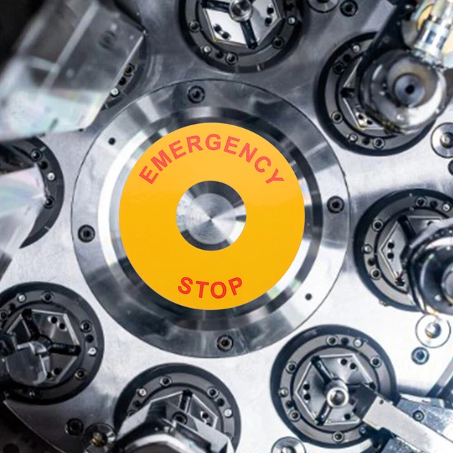 EMERGENCY LABEL SAFETY Stickers Stop The Job Round Equipment Warning ...