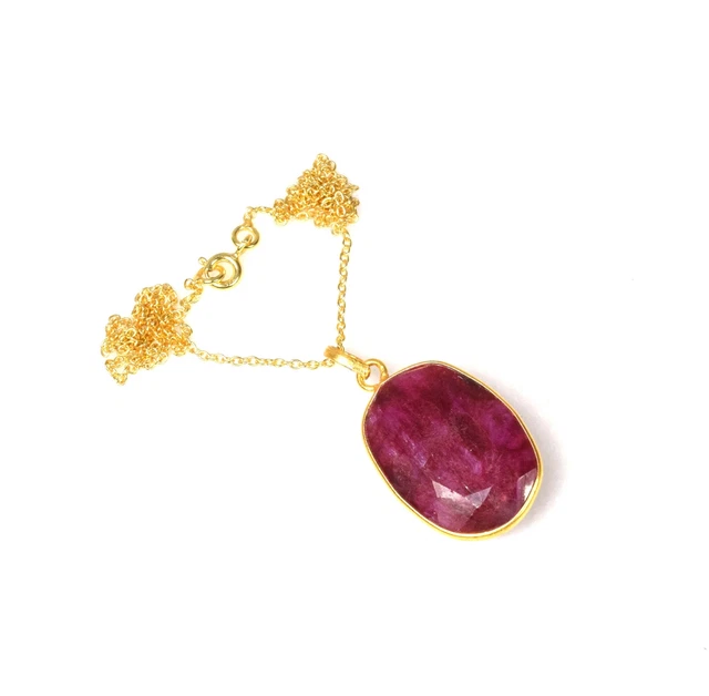 925 SOLID STERLING Silver 24CT Gold Overlay Simulated Ruby Chain ...