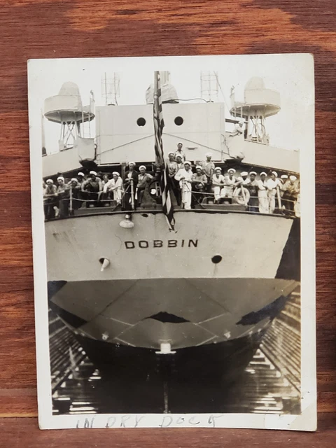 VINTAGE WW2 PHOTO USS Dobbin In Dry Dock With Crew Original Black White ...