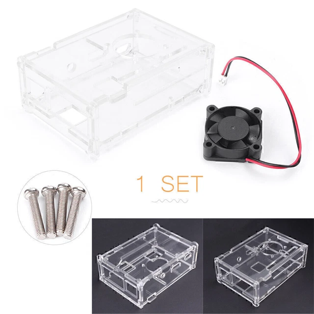 CLEAR SHELL CASE Enclosure Box + Cooling Fan + Heatsink For Raspberry ...