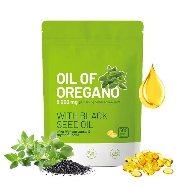 OIL OF OREGANO 6000mg 300 Softgels Capsules Black Seed Oil Immune ...