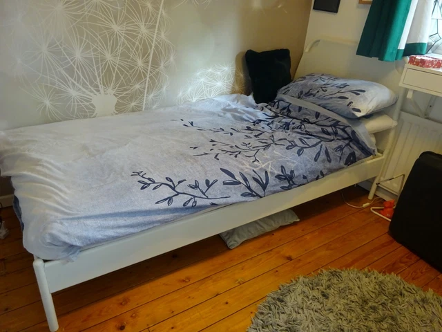 WHITE IKEA SINGLE bed frame with mattress used £21.48 - PicClick UK