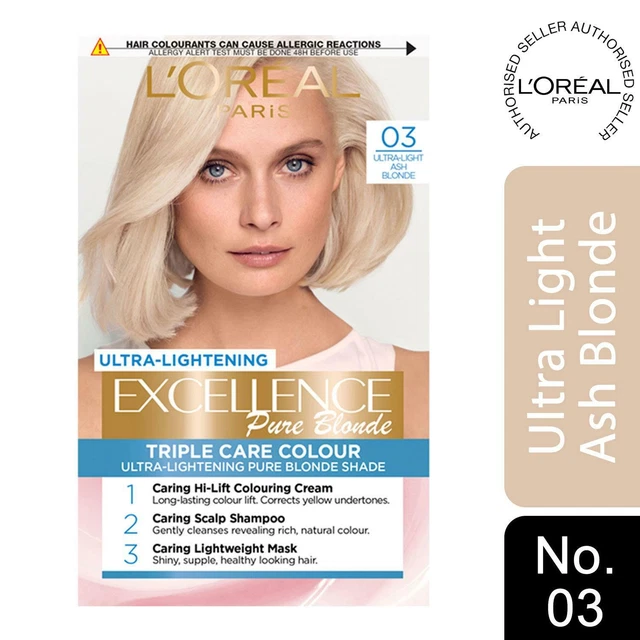 L'OREAL PARIS EXCELLENCE Creme Permanent Hair Dye, 03 Ultra-Light Ash ...