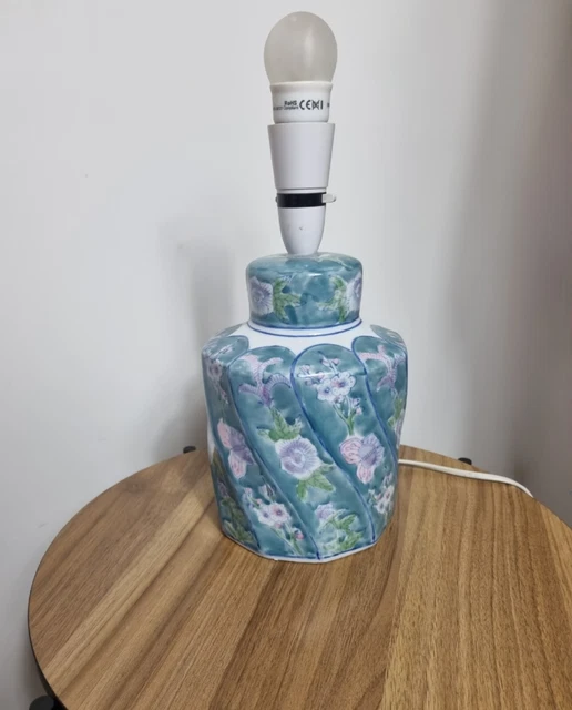 VINTAGE BEDSIDE TABLE Lamp Watercolour Floral Ceramic Blue Purple ...