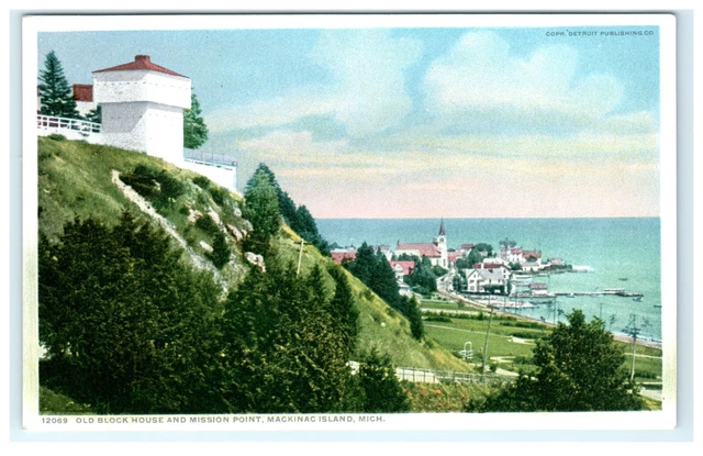 OLD BLOCK HOUSE & Mission Point Mackinac Island MI Michigan Postcard ...