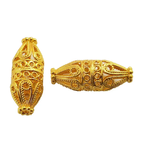 6 PCS 26X10MM Bali Filigree Barrel Oval Bali Bead 18K Gold Plated 825 ...