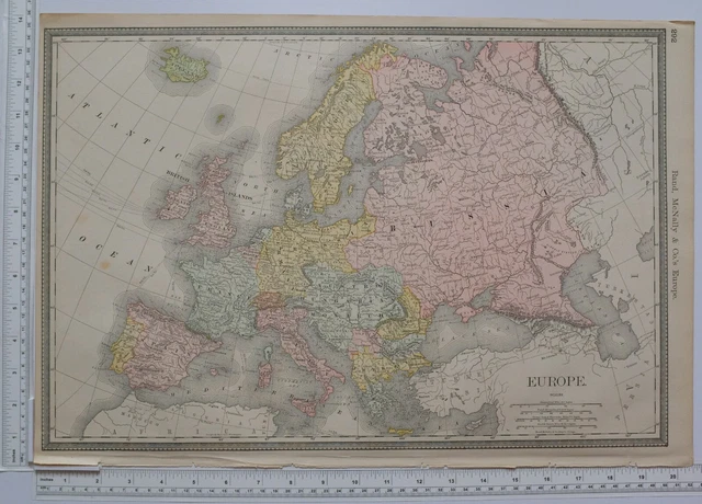 1890 ORIGINAL MAP Europe British Islands France Spain Italy Sweden ...