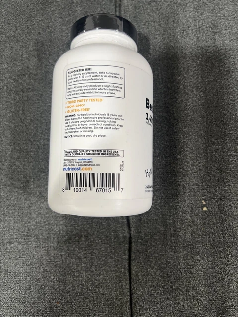 NUTRICOST BETA-ALANINE CAPSULES 3400mg, 240 Capsules (60 Serv) - SEALED ...