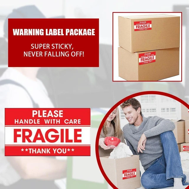 HANDLE WITH CARE Fragile Parcel Labels-Postage Stickers-Permanent Self ...