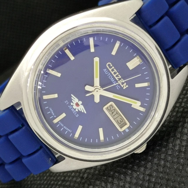 VINTAGE CITIZEN AUTOMATIC 8200 JAPAN MENS DAY/DATE BLUE WATCH 589 ...