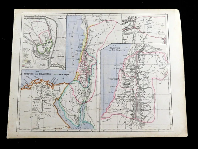 ANTIQUE MAP OF Ancient Jerusalem Israel Palestine The Holy Land Middle ...