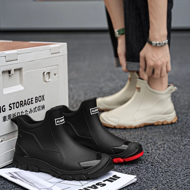 MEN SHORT RAIN Rubber Boots Waterproof Ankle Deck Shoes Fishing Garden ...
