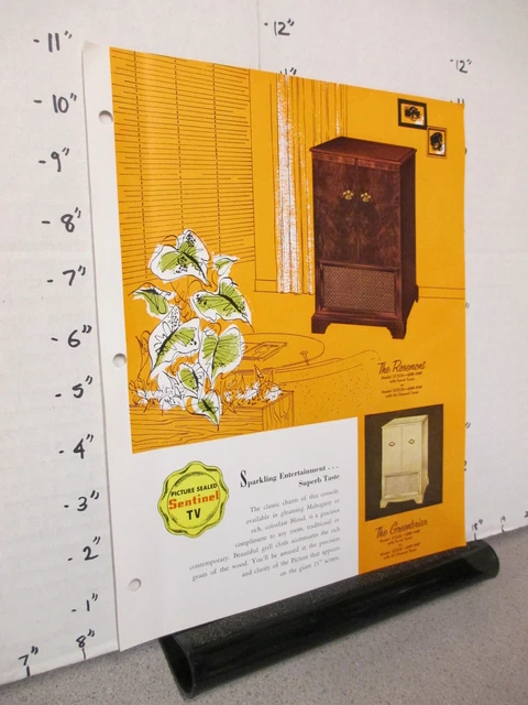 SENTINEL TV RADIO 1954 sales sheet ROSEMONT model 513 mahogany 523 ...
