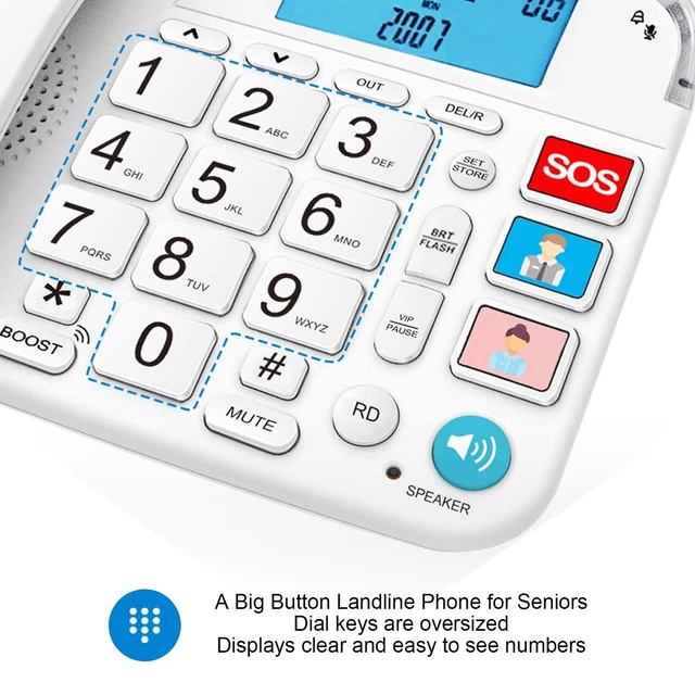 HOME CORDED PHONE LCD Display Ringtone Volume Adjustment Big Button Landline UE £30.03 - PicClick UK