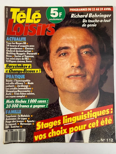 TÉLÉ LOISIRS N°112 du 18/04/1988; Richard Bohringer/ Pavarotti/ Chabrol ...