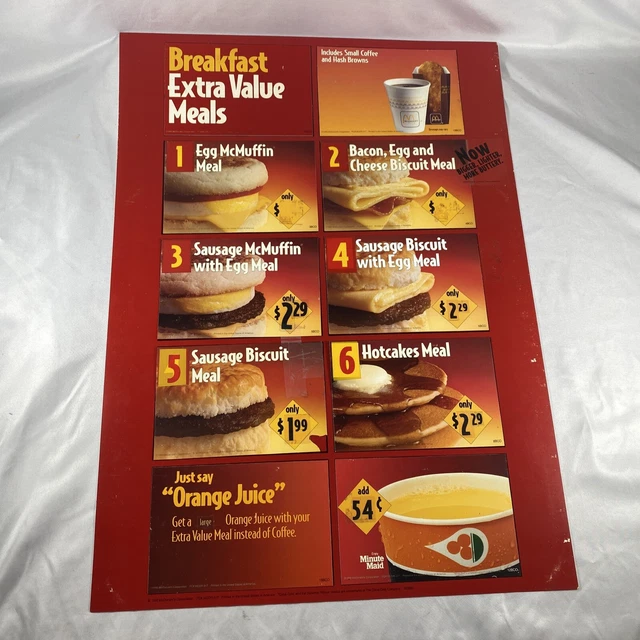 MCDONALDS 90’S BREAKFAST Extra Value Meal Menu Translite Store Display ...