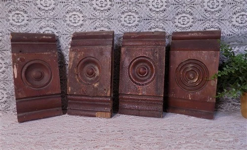 4 PLINTH BLOCKS, Antique Bullseye Rosettes, Architectural Salvage, Wood ...