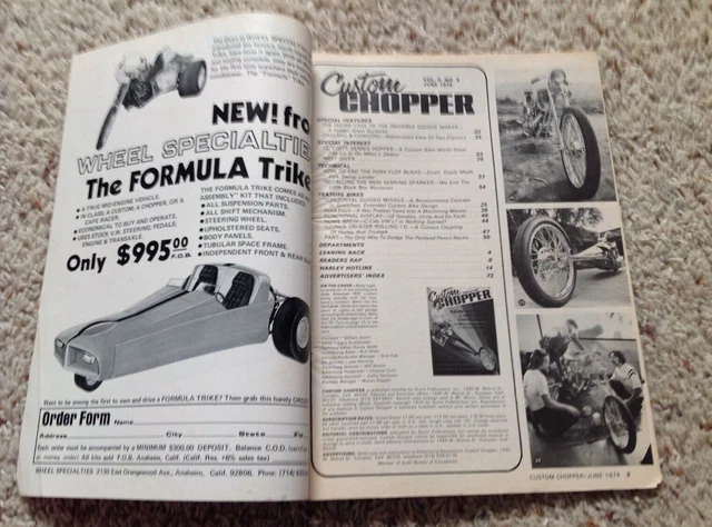 VINTAGE JUNE 1974 CUSTOM CHOPPER Motorcycle Magazine Vol. 5 No. 6 w ...