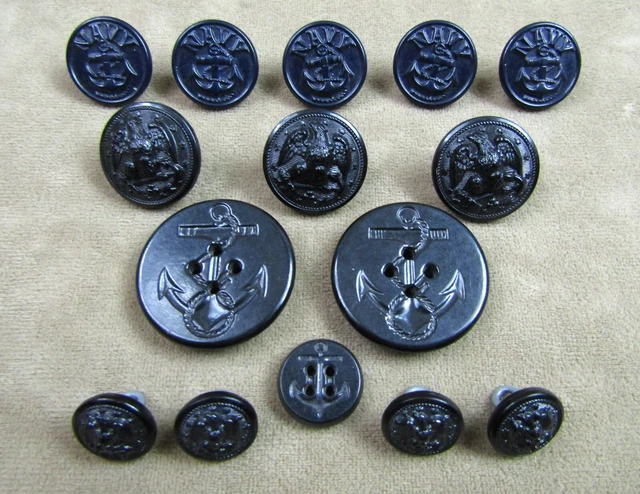 VINTAGE WWII NAVY Usn Blue Hbw Anchor & Black Eagle Bakelite Uniform ...