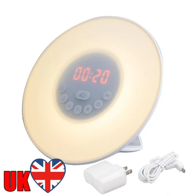 SUNRISE ALARM CLOCK LED Display Smart Wake Up Light Battery+Plug-in for ...
