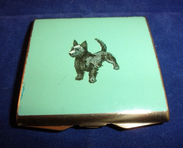 VINTAGE STRATTON GOLD Tone Powder Compact Enamel Terrier Dog Case and ...