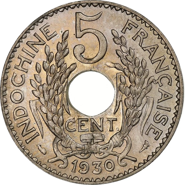 [#1260814] FRENCH INDO-CHINA, 5 Cents, 1930, Paris, Copper-nickel, MS ...