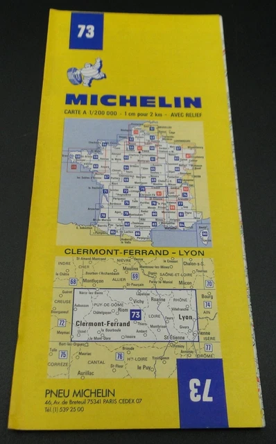 ANCIENNE CARTE ROUTIÈRE Michelin 1980 France CLERMONT FERRAND LYON n 73 ...