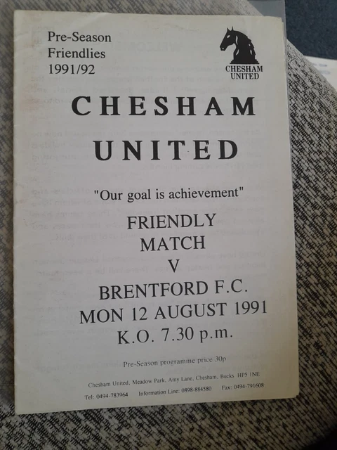 FRIENDLY 1991/2 CHESHAM United v Brentford 12 Aug 1991 £1.49 - PicClick UK