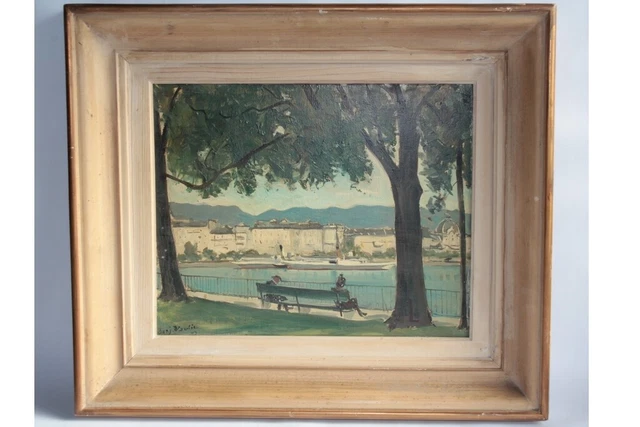 TABLEAU PEINTURE BENJAMIN VAUTIER Bord du Lac Genève Suisse (58353) EUR ...